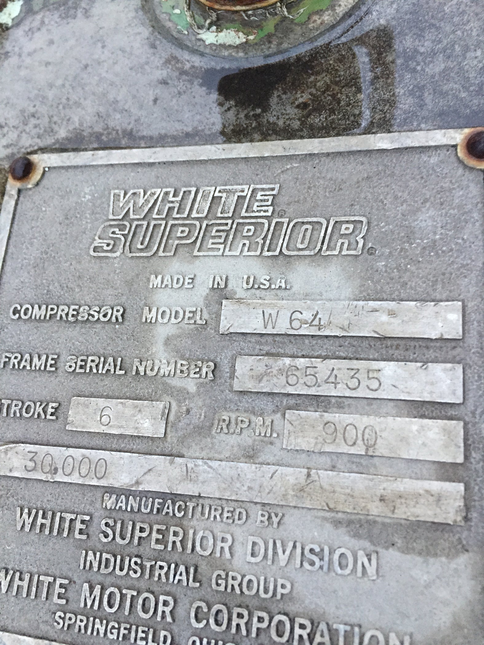 WHITE SUPERIOR 6G825 / W64 , PACKAGE compressor frame — Collicutt Equipment