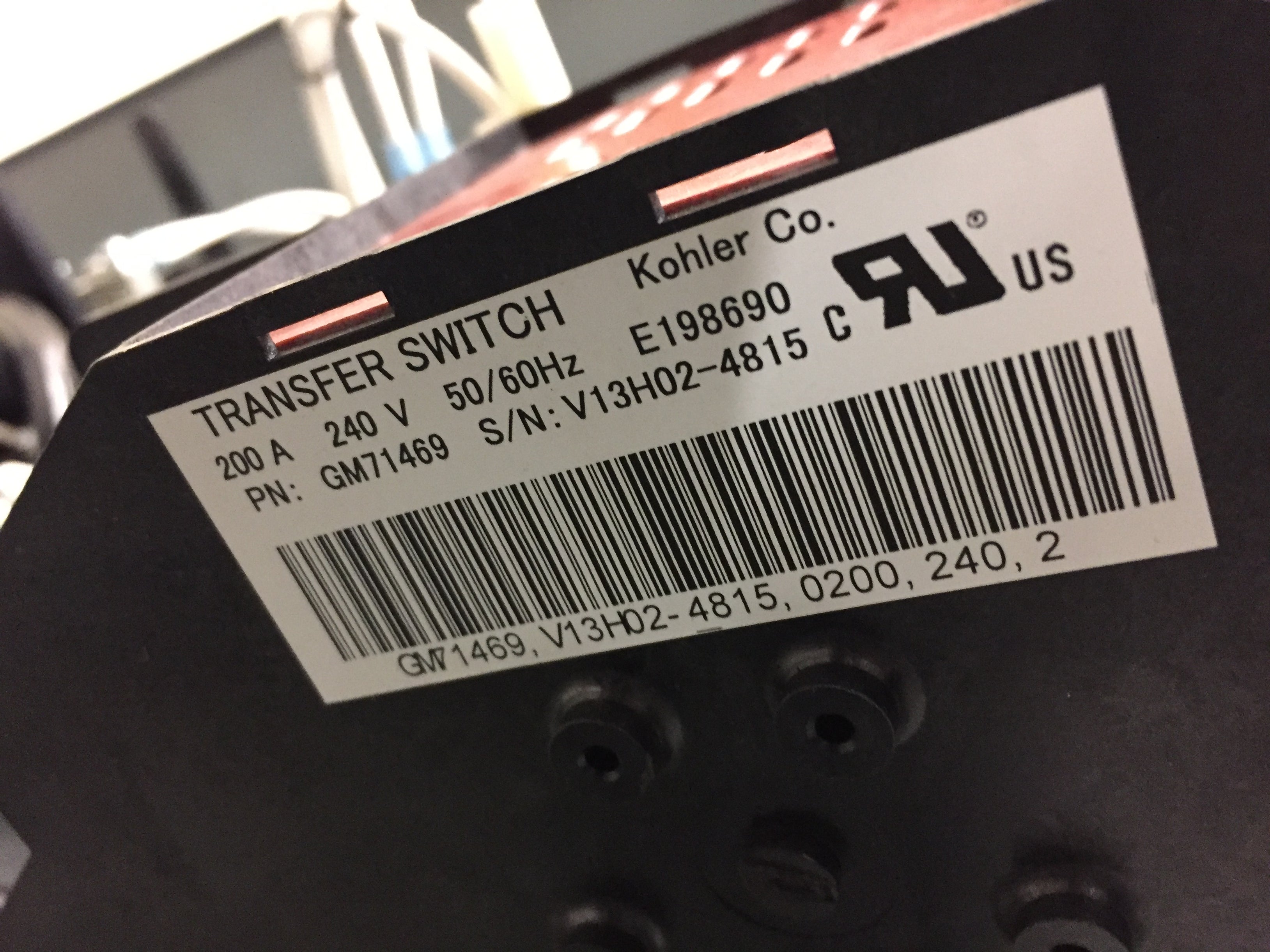 New 200 Amp Kohler Automatic Transfer Switch, 240V, Class CTL ...